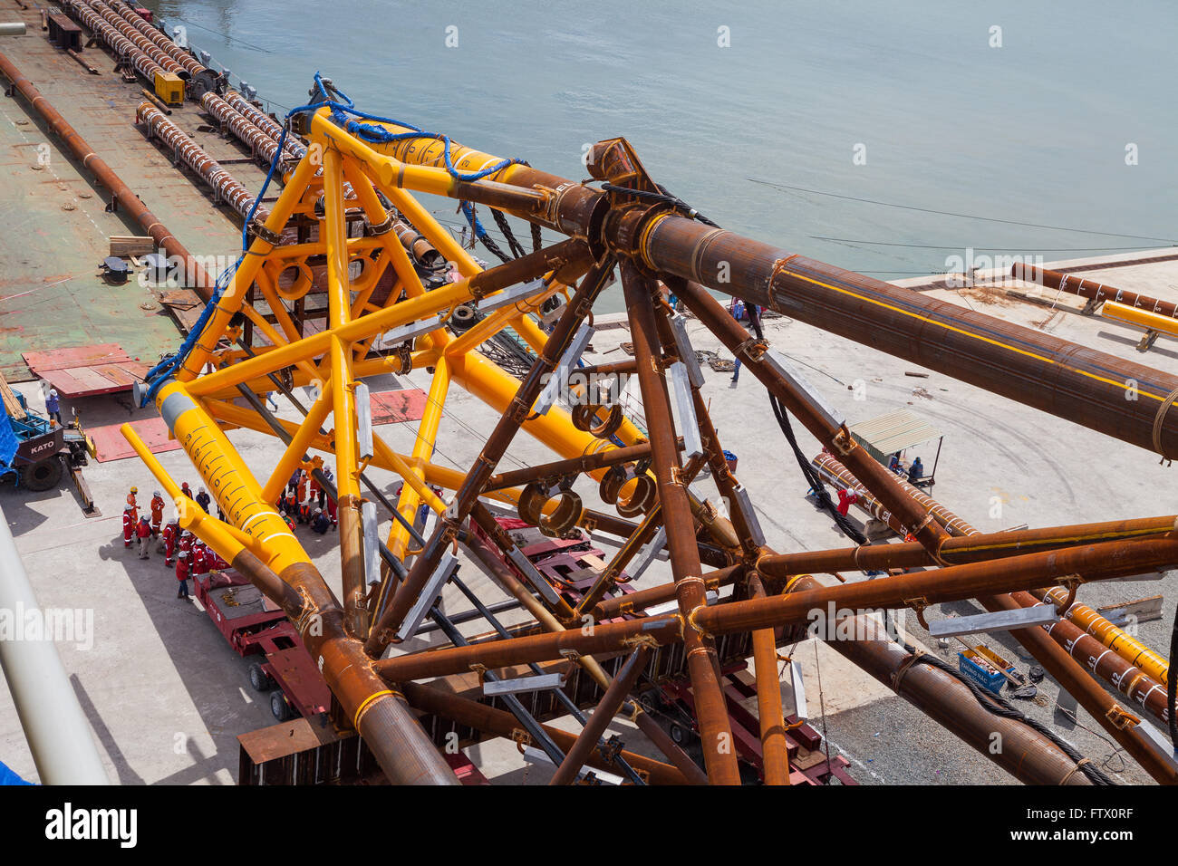 Oil rig jacket on trailer before moving to a barge Stock Photo - Alamy