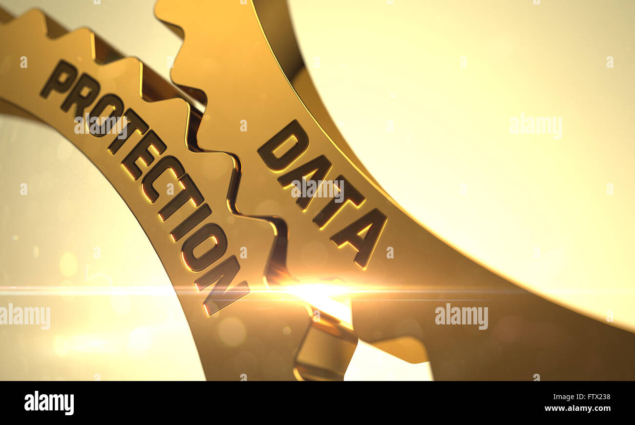 Data Protection Concept. Golden Metallic Gears Stock Photo - Alamy