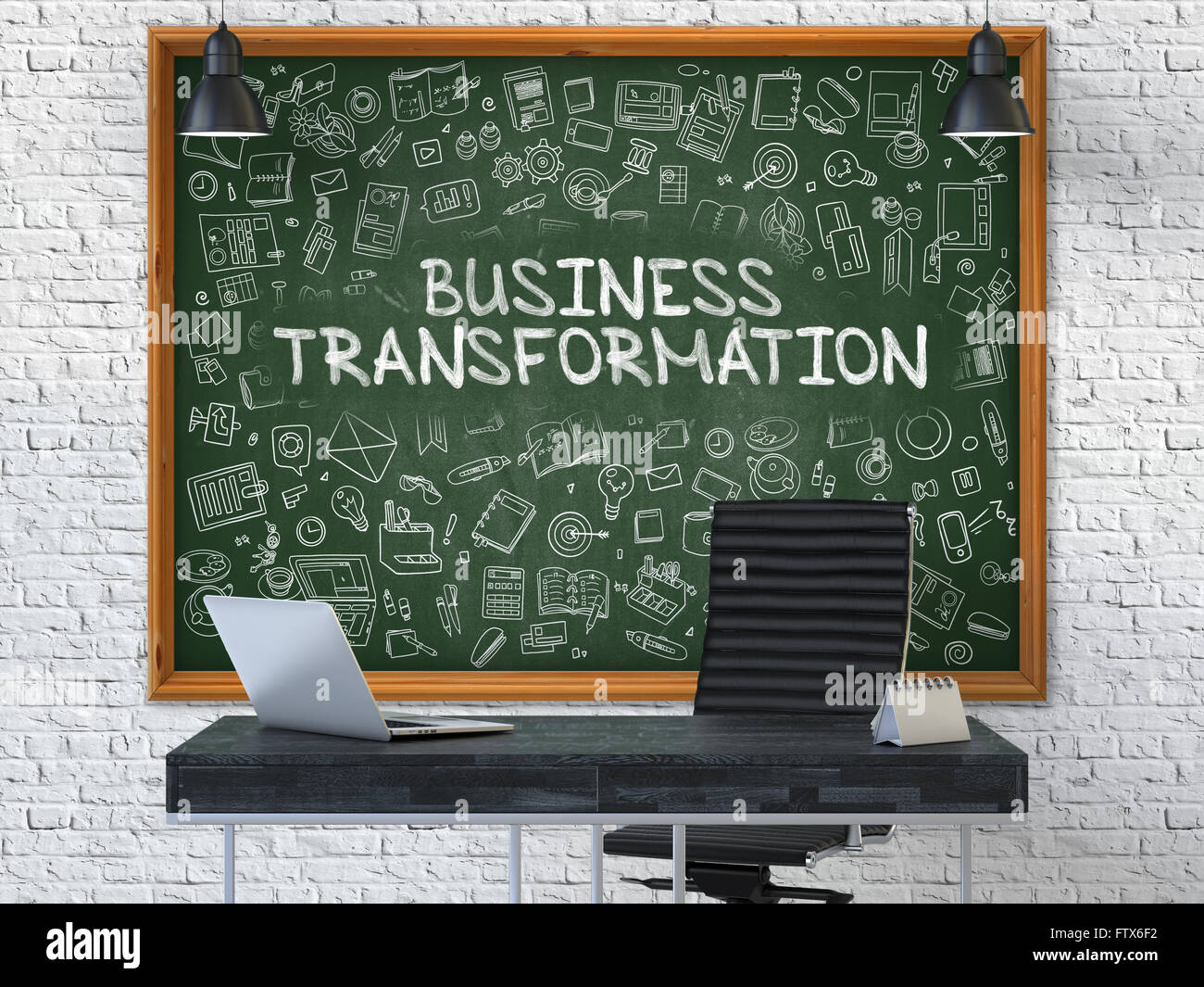 Business Transformation Concept. Doodle Icons on Chalkboard Stock Photo ...