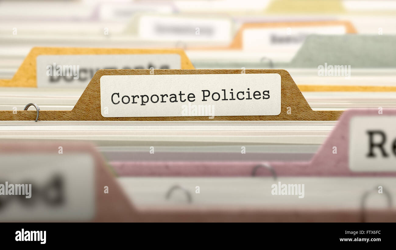 Corporate Policies Concept. Folders in Catalog Stock Photo - Alamy
