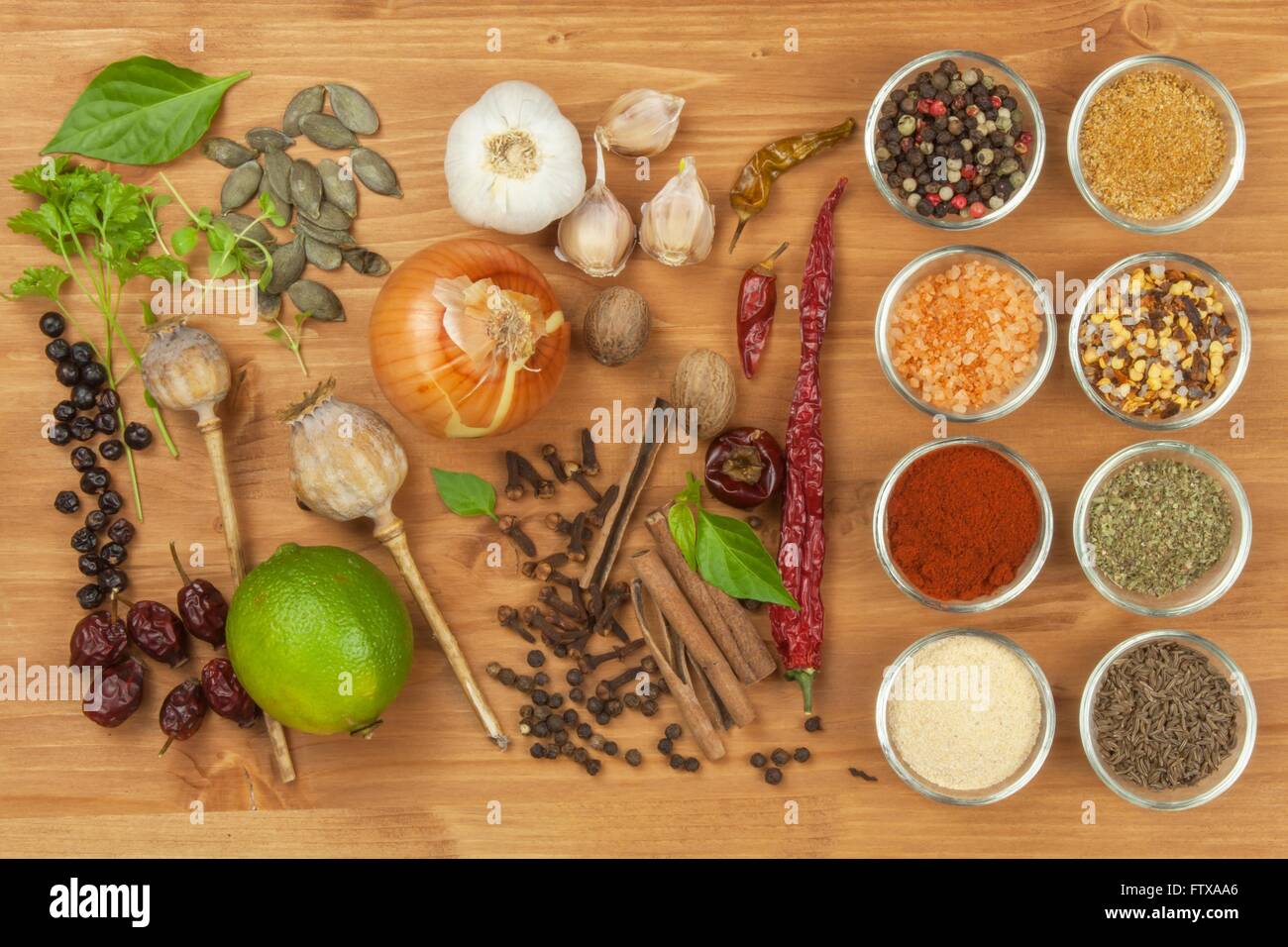 The joy of cooking, preparation of spices. Various kinds of spices ...