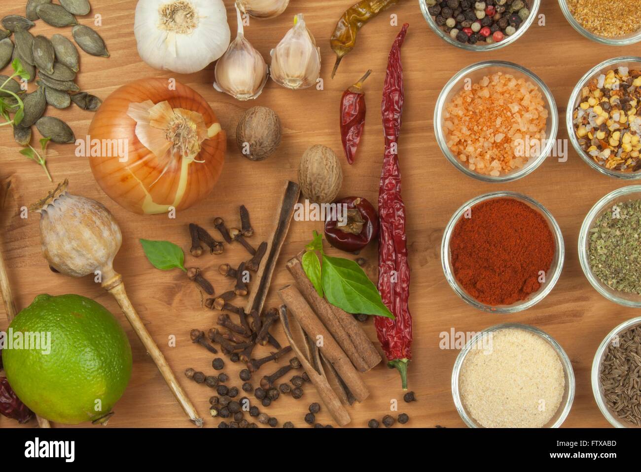 The joy of cooking, preparation of spices. Various kinds of spices ...