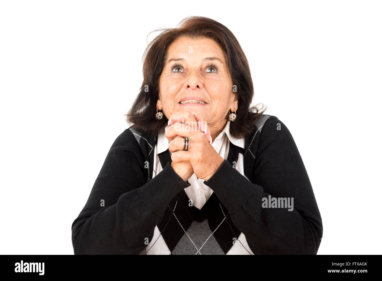 Desperate senior woman isolated in a white background Stock Photo - Alamy