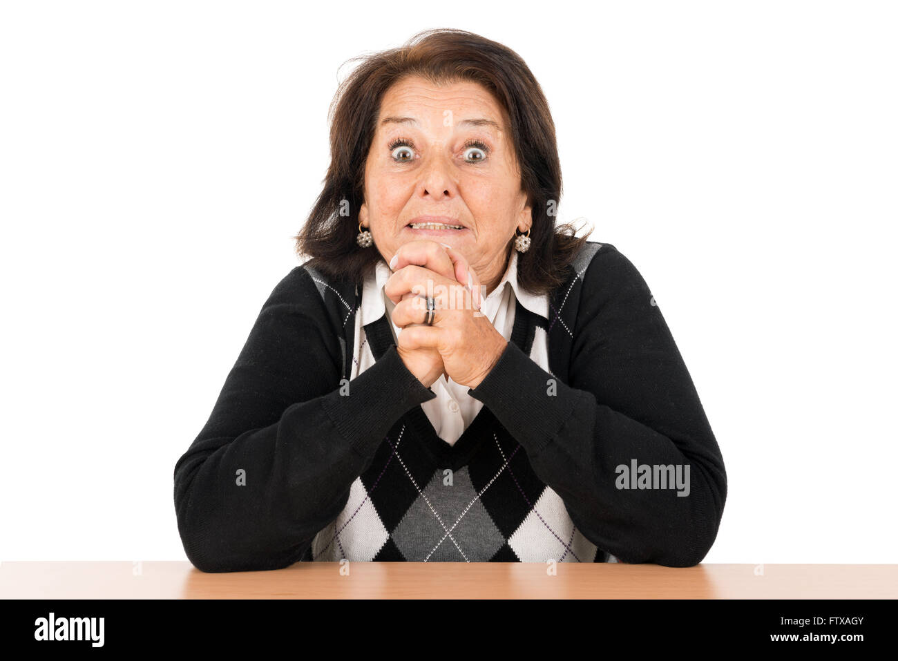 Desperate senior woman isolated in a white background Stock Photo - Alamy