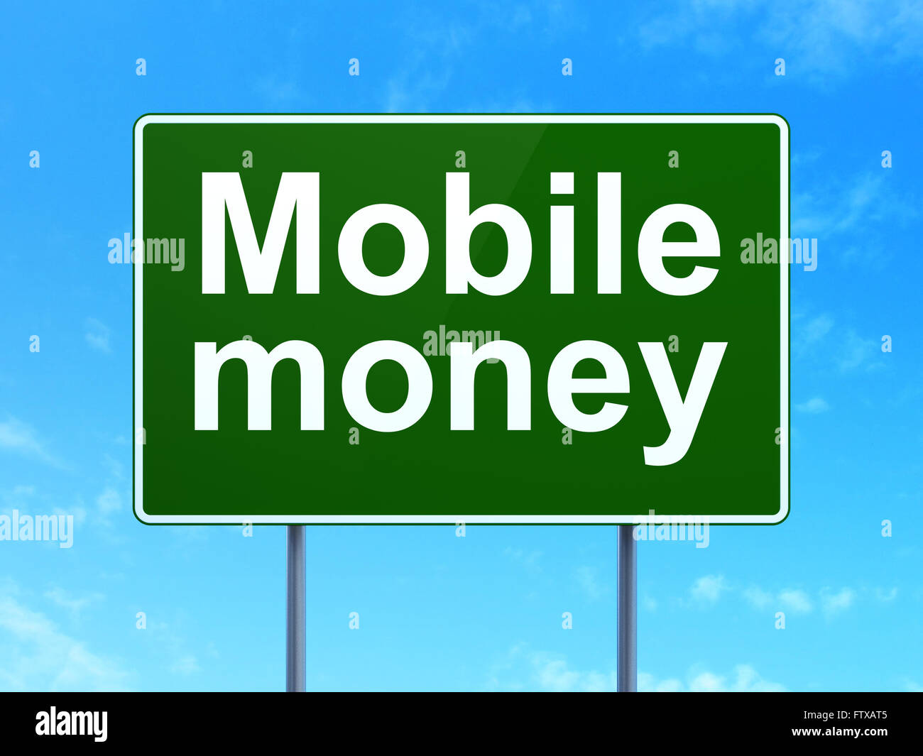 Currency concept: Mobile Money on road sign background Stock Photo - Alamy