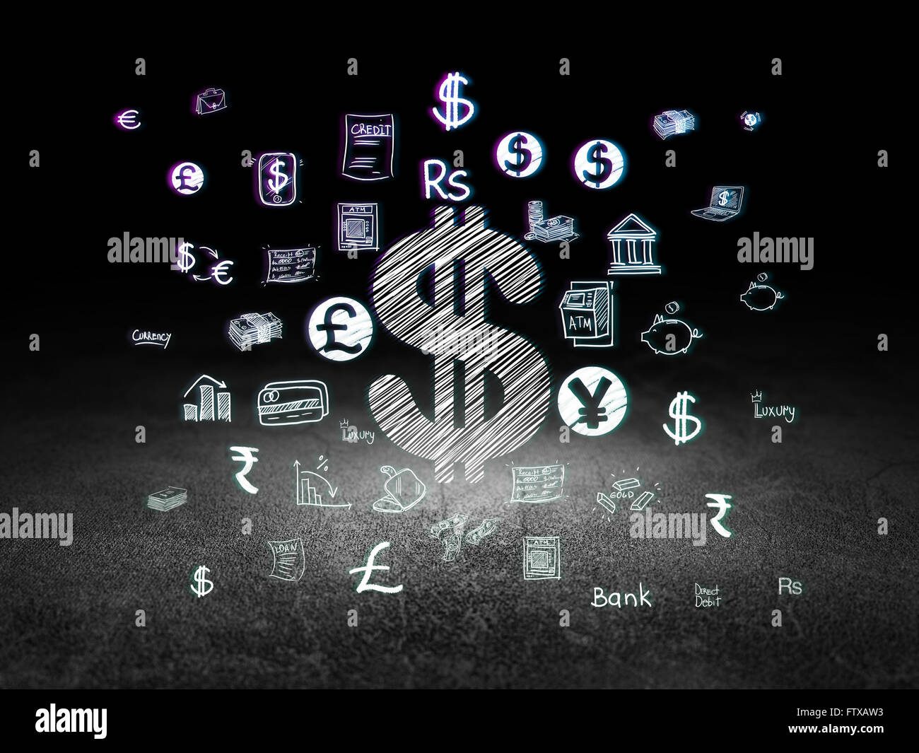 Banking concept: Dollar in grunge dark room Stock Photo - Alamy