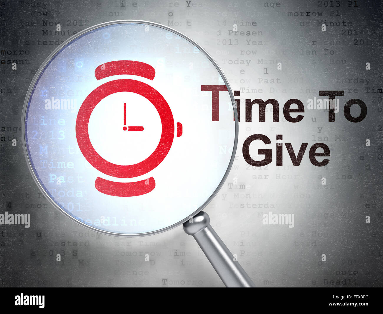 Time concept: Watch and Time To Give with optical glass Stock Photo - Alamy