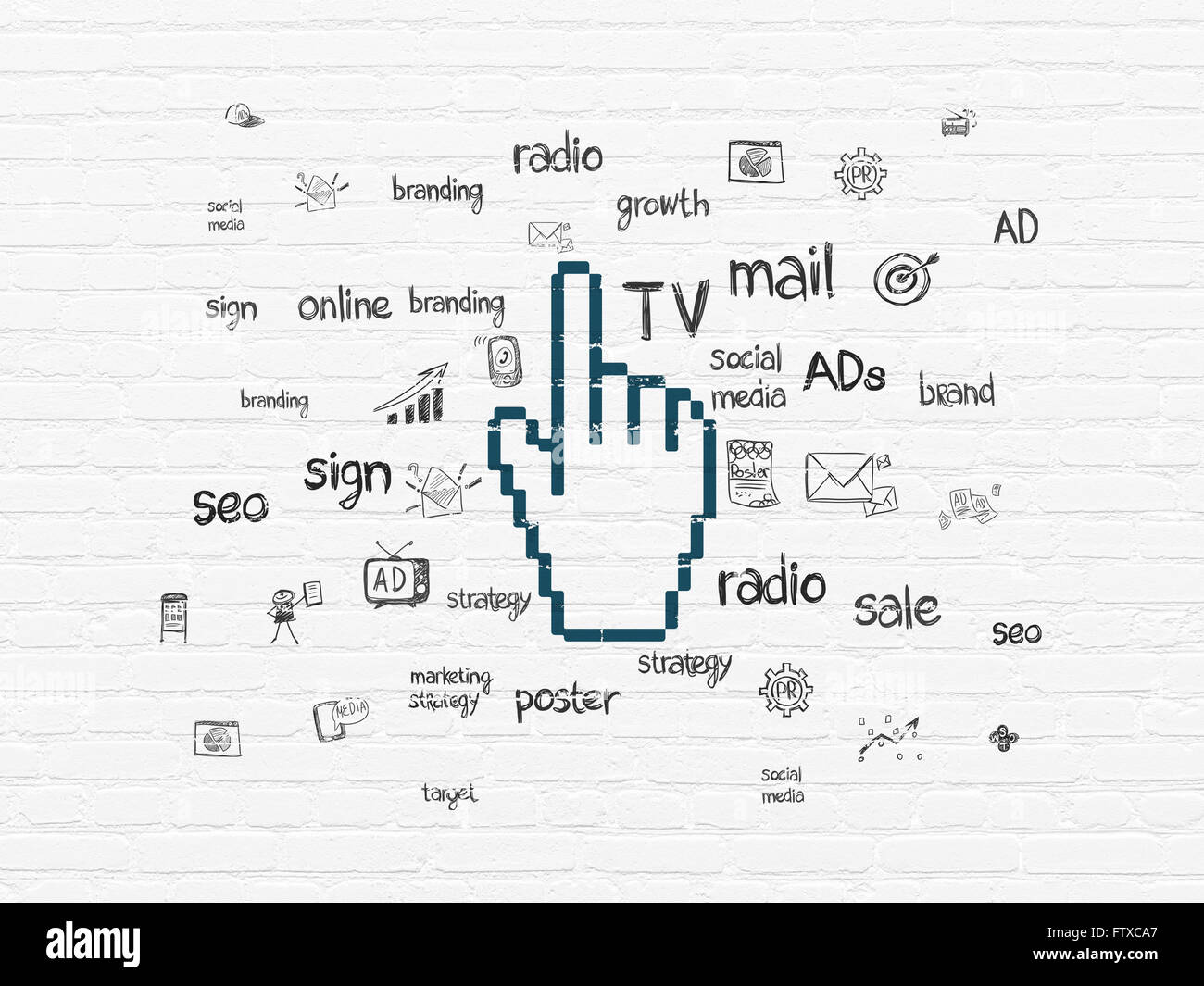 Advertising concept: Mouse Cursor on wall background Stock Photo - Alamy