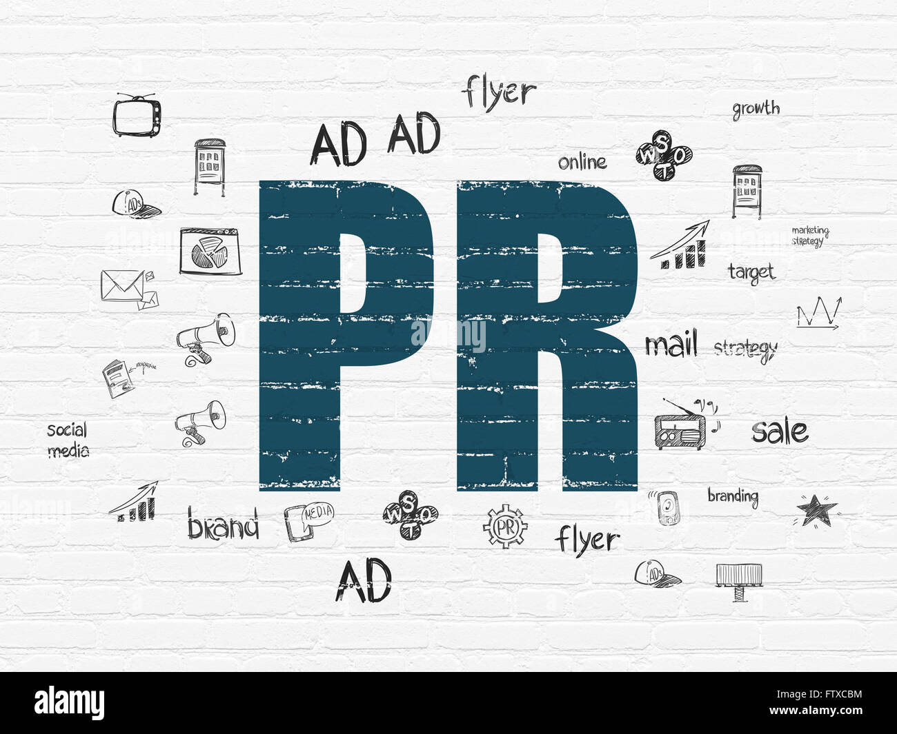 Marketing concept: PR on wall background Stock Photo - Alamy