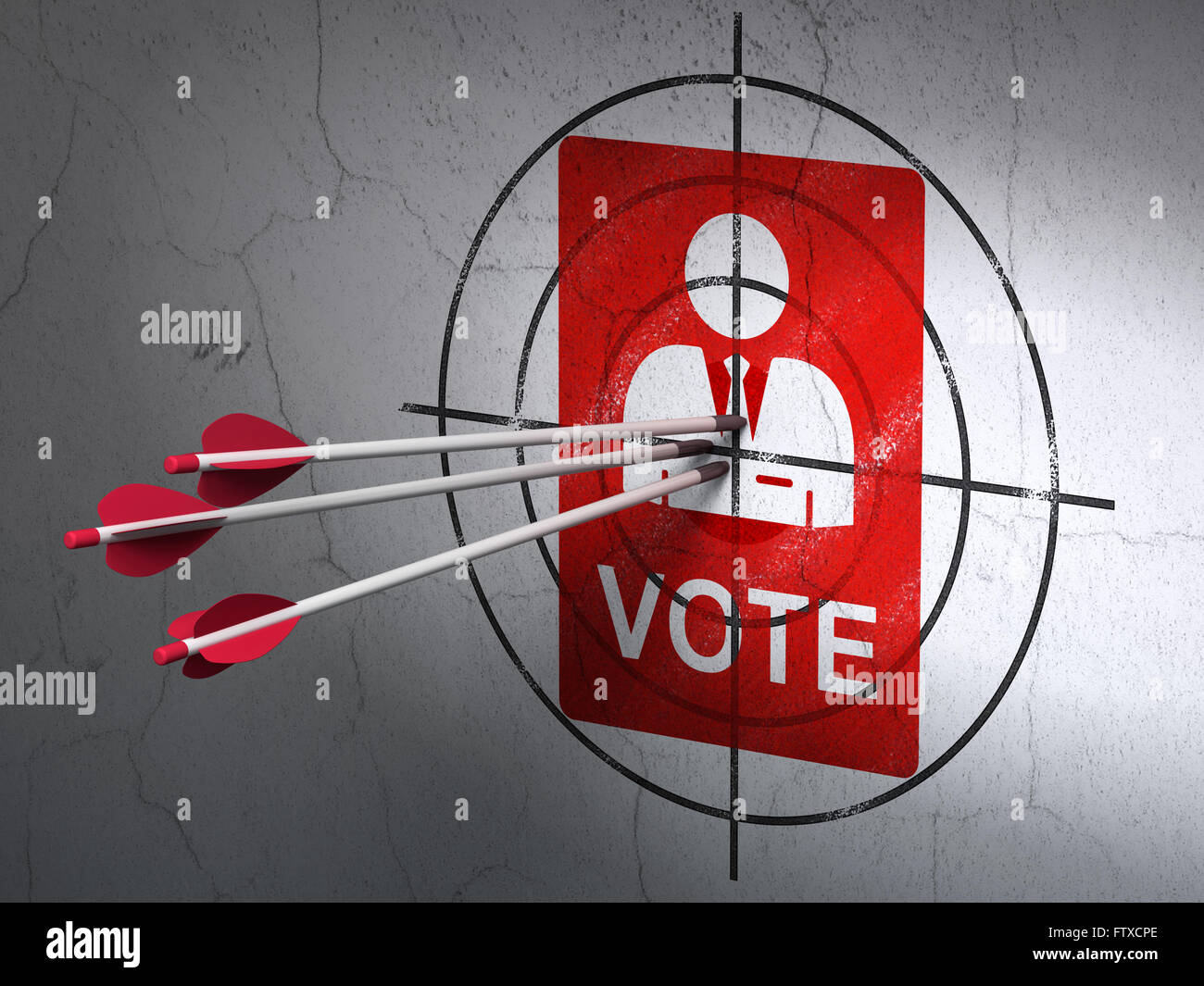 Politics concept: arrows in Ballot target on wall background Stock ...