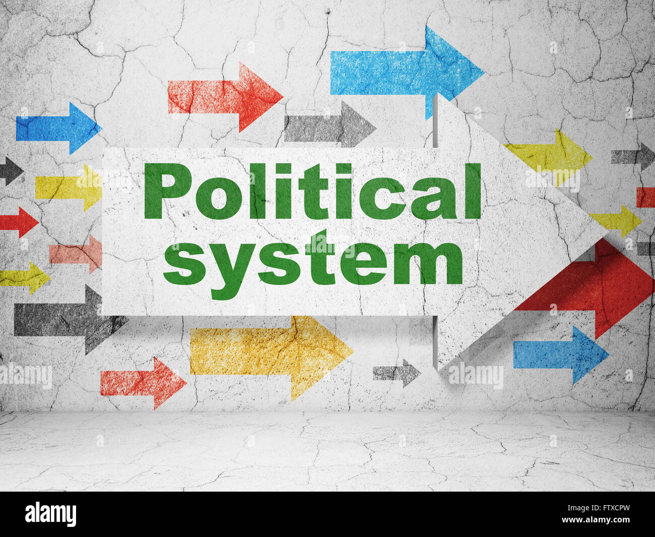 Political concept: arrow with Political System on grunge wall ...