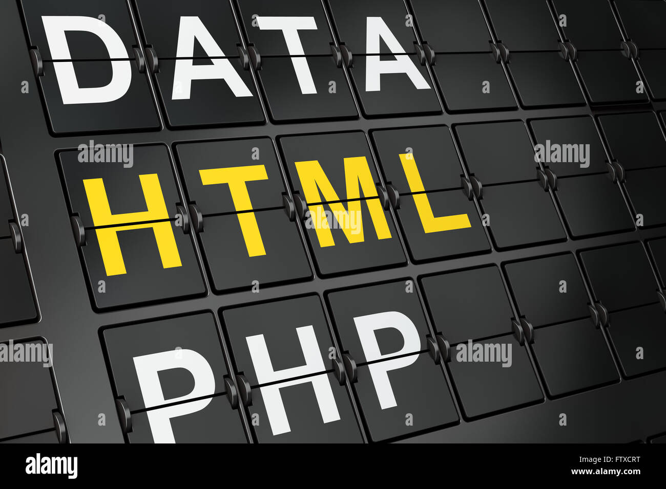 Database concept: Html on airport board background Stock Photo - Alamy