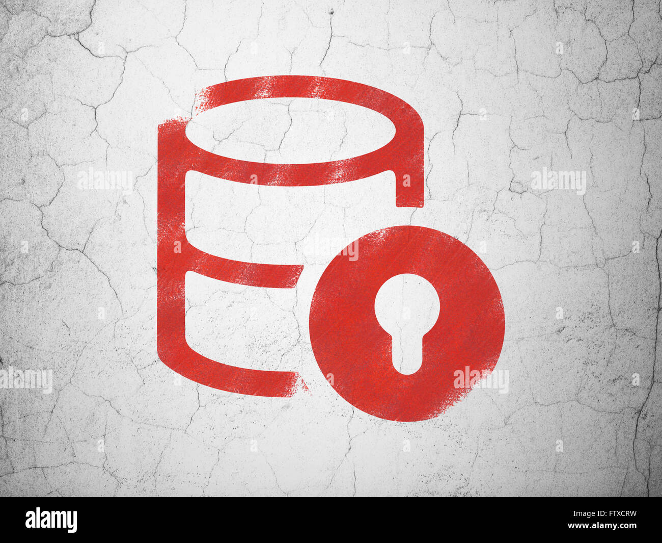 Programming concept: Database With Lock on wall background Stock Photo ...