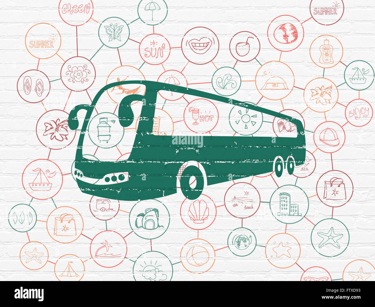 Vacation concept: Bus on wall background Stock Photo - Alamy