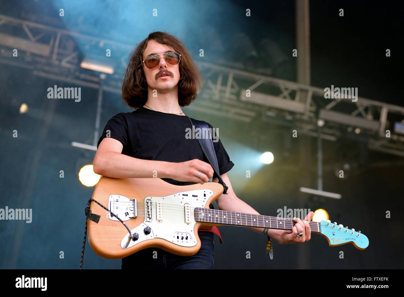 BENICASSIM, SPAIN - JULY 19: The modern guitar player of Telegram (band ...