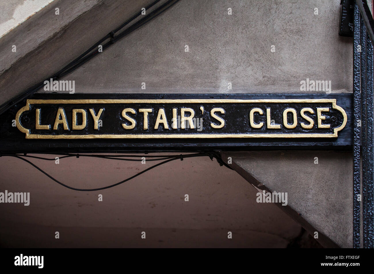 The street sign for the historic Lady Stairs Close situated along the ...