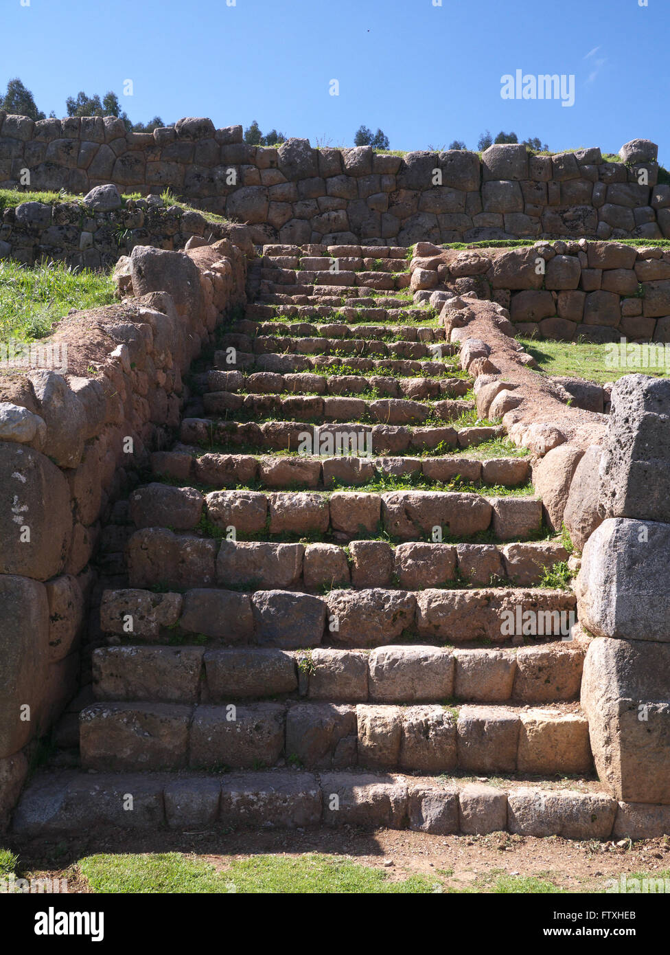 Chinchero ruins and terraces in the Sacred Valley of the Incas. Steps ...