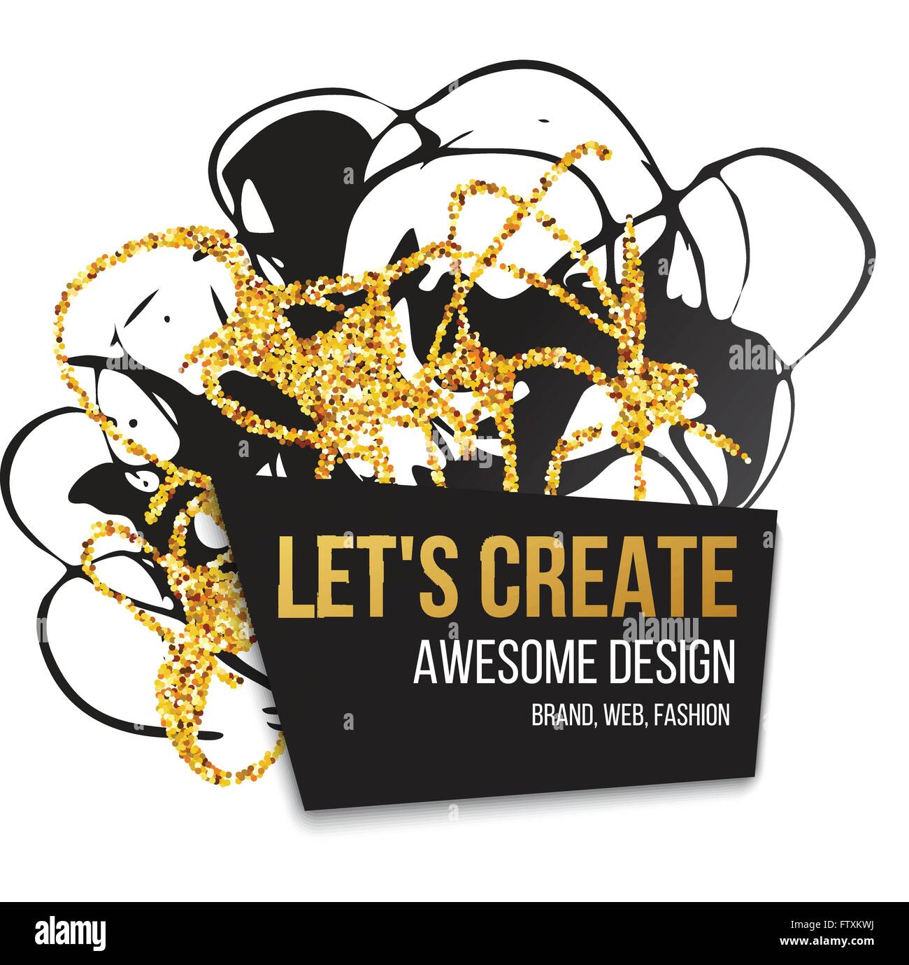 Golden hand-drawn design elements. Vector templates for posters, flyers ...