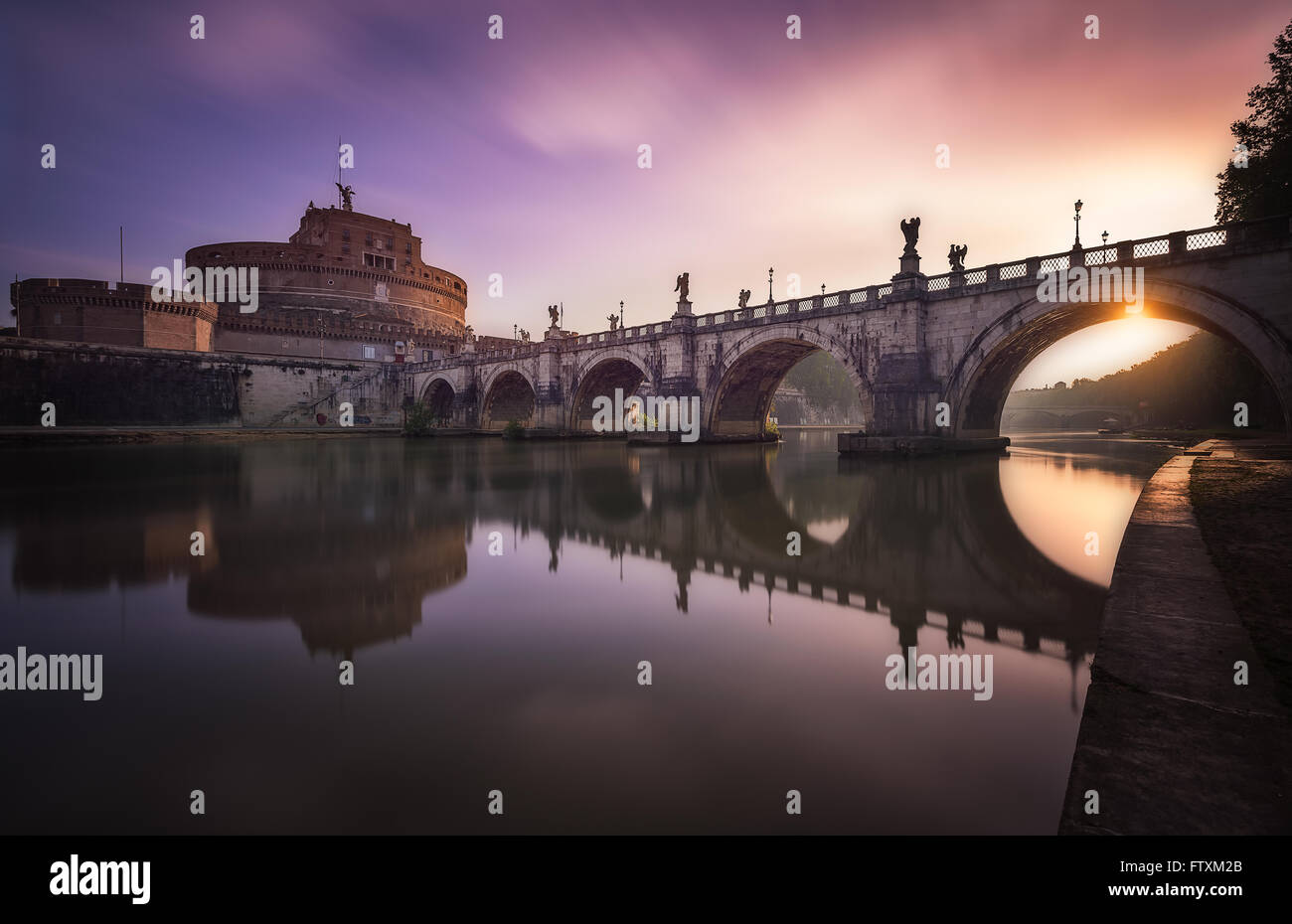 Sunrise over Castel Sant'Angelo and bridge over Tiber river, Rome, Italy Stock Photo - Alamy