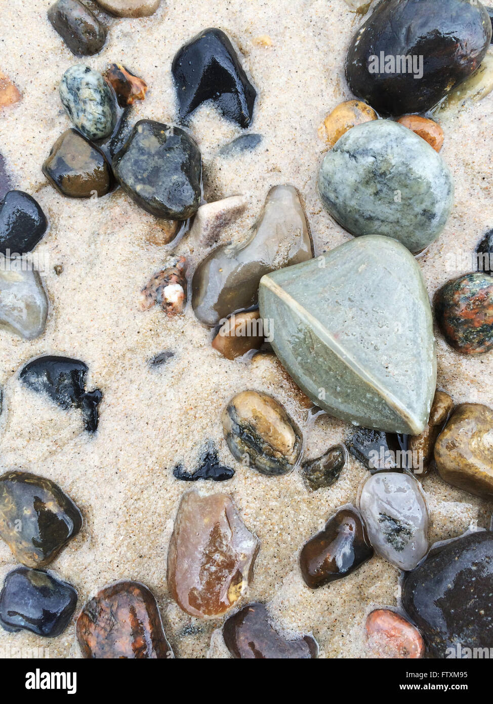 Close-up of beach pebbles in sand Stock Photo - Alamy