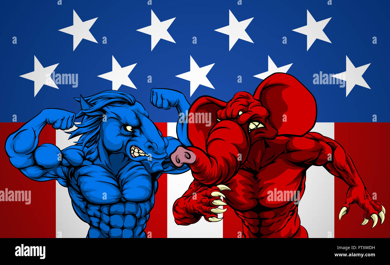 American politics election concept with animal mascots of the democrat ...