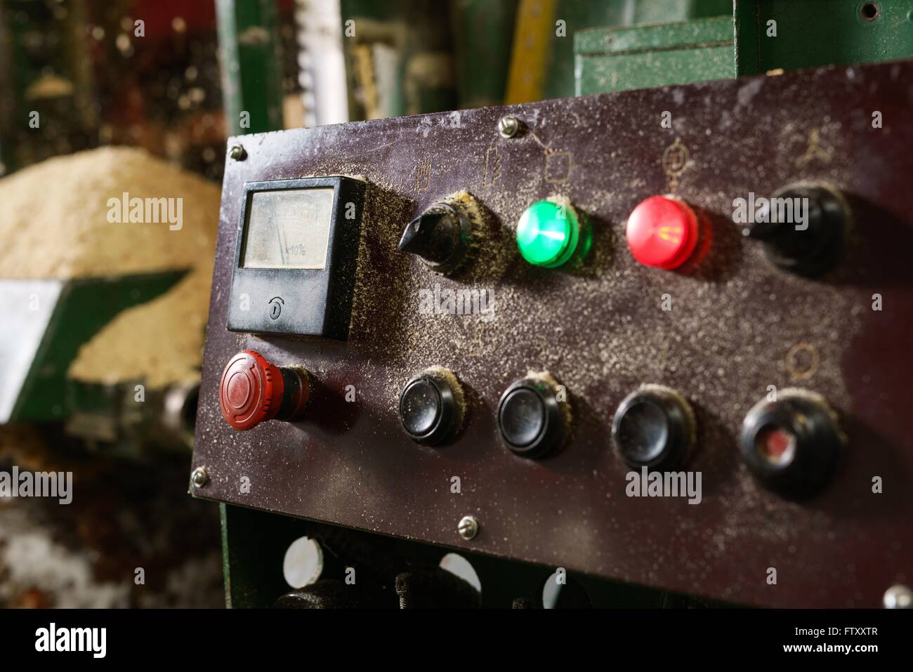 At sawmill. Control panel with luminous indicators Stock Photo - Alamy