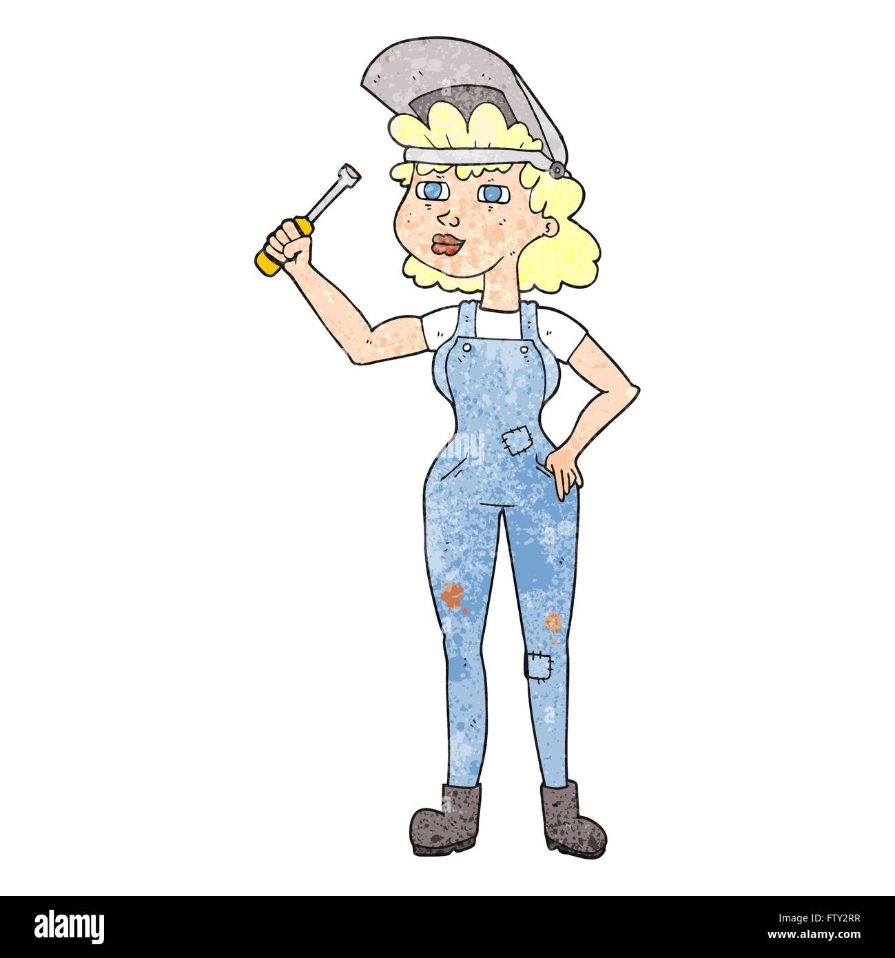 freehand textured cartoon female mechanic Stock Vector Image & Art - Alamy
