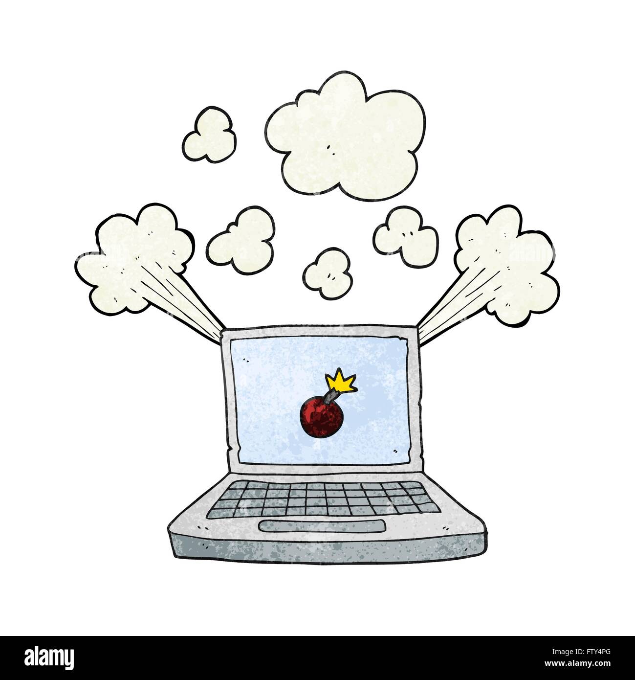 freehand textured cartoon laptop computer with bomb symbol Stock Vector ...