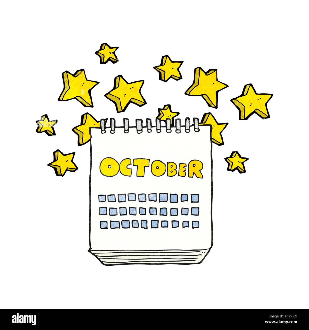 freehand textured cartoon calendar showing month of october Stock ...