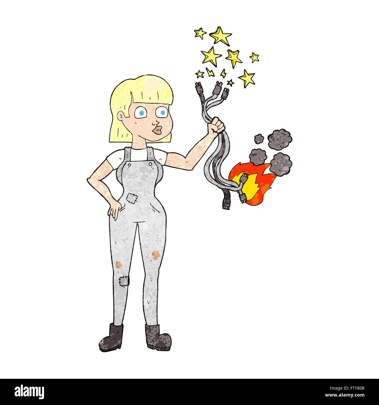 freehand textured cartoon female electrician Stock Vector Image & Art ...