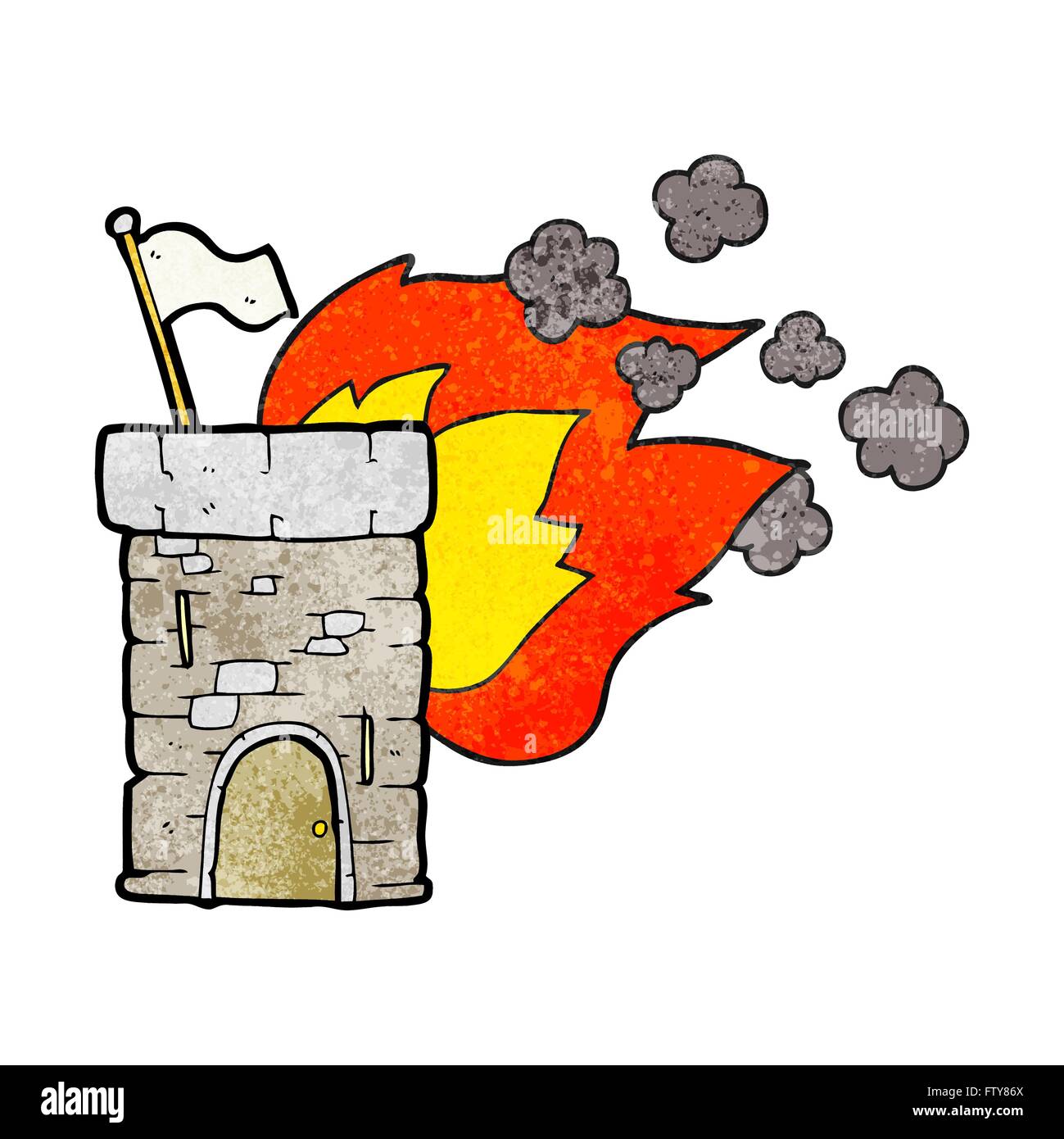 freehand textured cartoon burning castle tower Stock Vector Image & Art ...