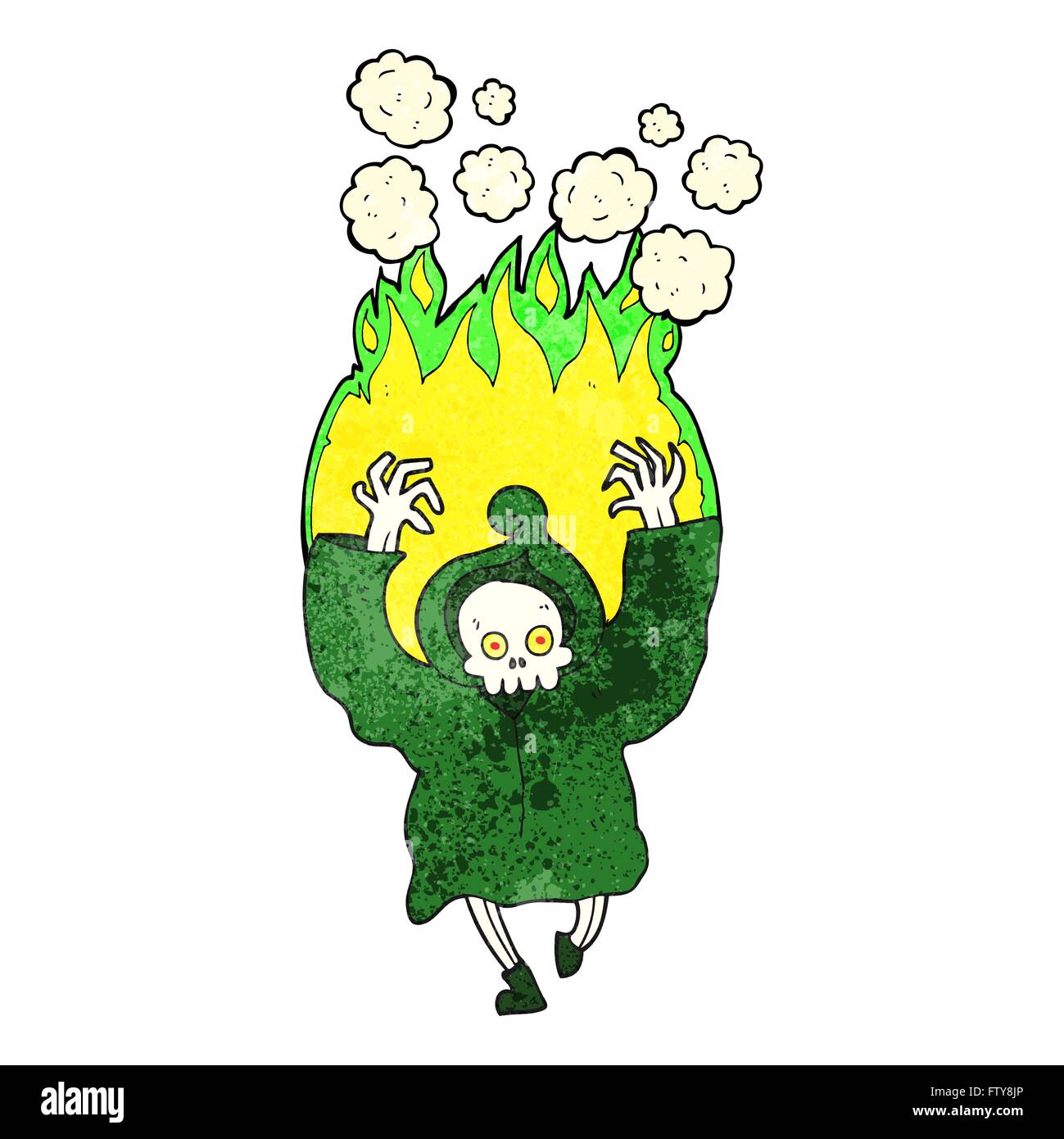 freehand textured cartoon dancing flaming death skeleton Stock Vector ...