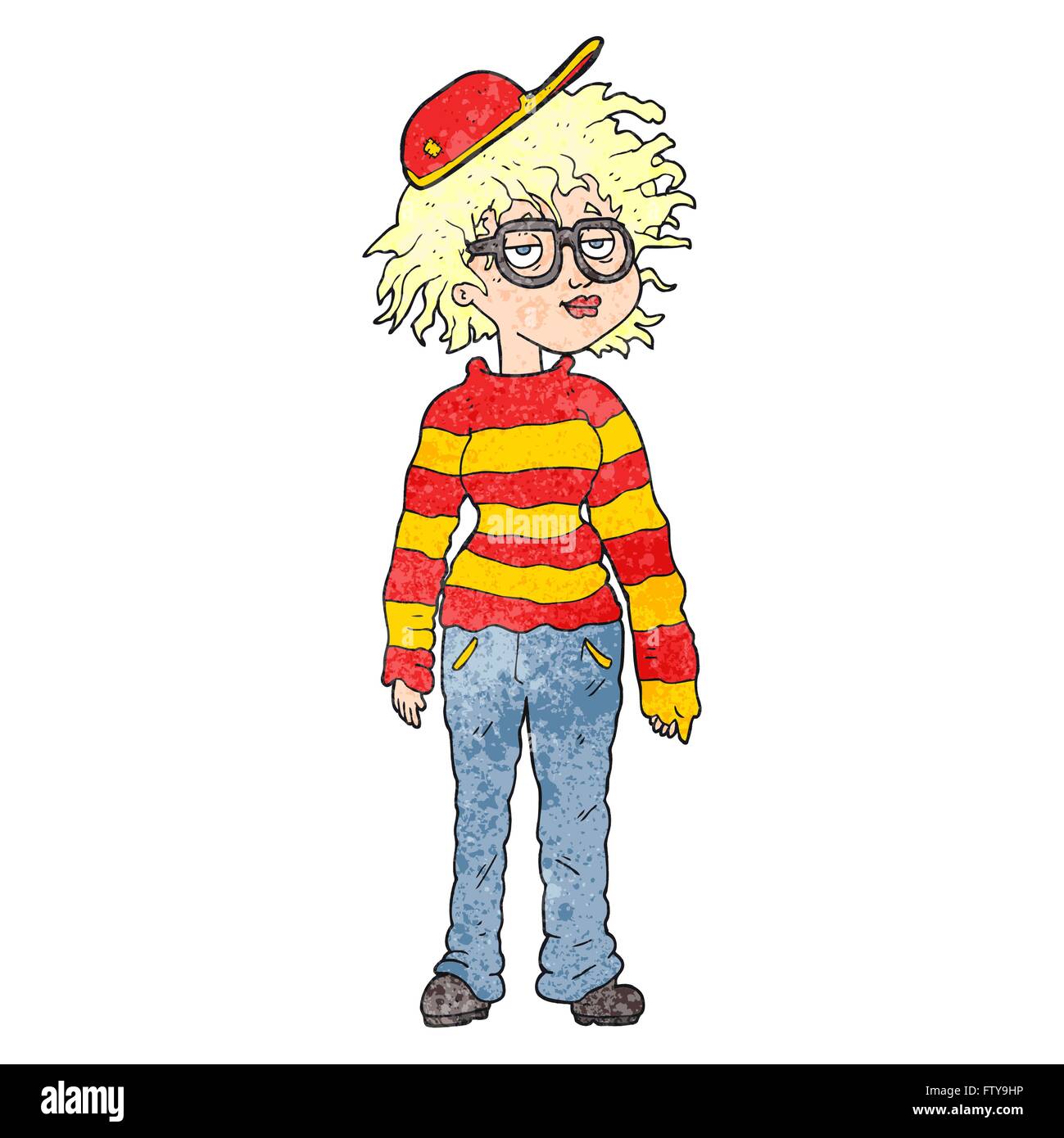 freehand drawn texture cartoon geeky girl Stock Vector Image & Art - Alamy