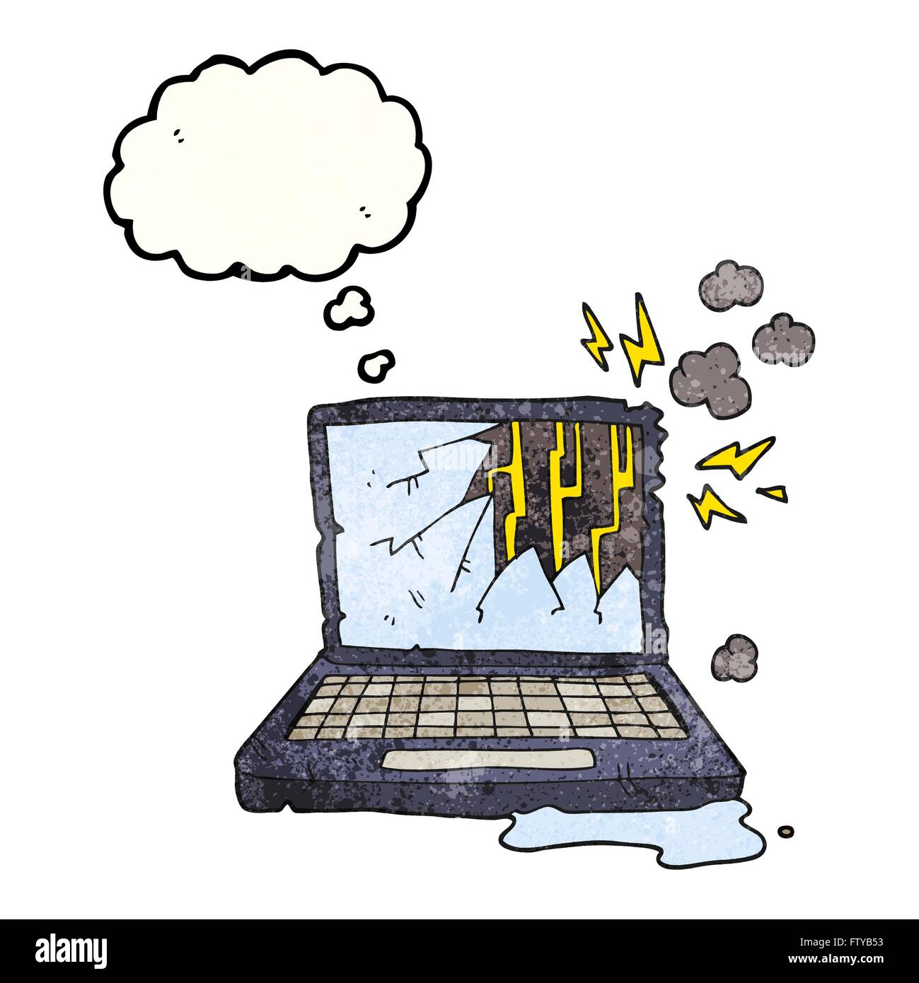 freehand drawn thought bubble textured cartoon broken computer Stock ...