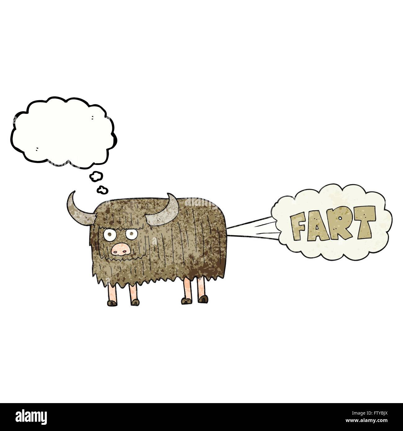 freehand drawn thought bubble textured cartoon hairy cow farting Stock ...