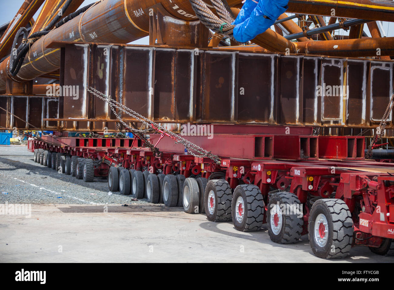 Oil rig jacket on trailer before moving to a barge Stock Photo - Alamy