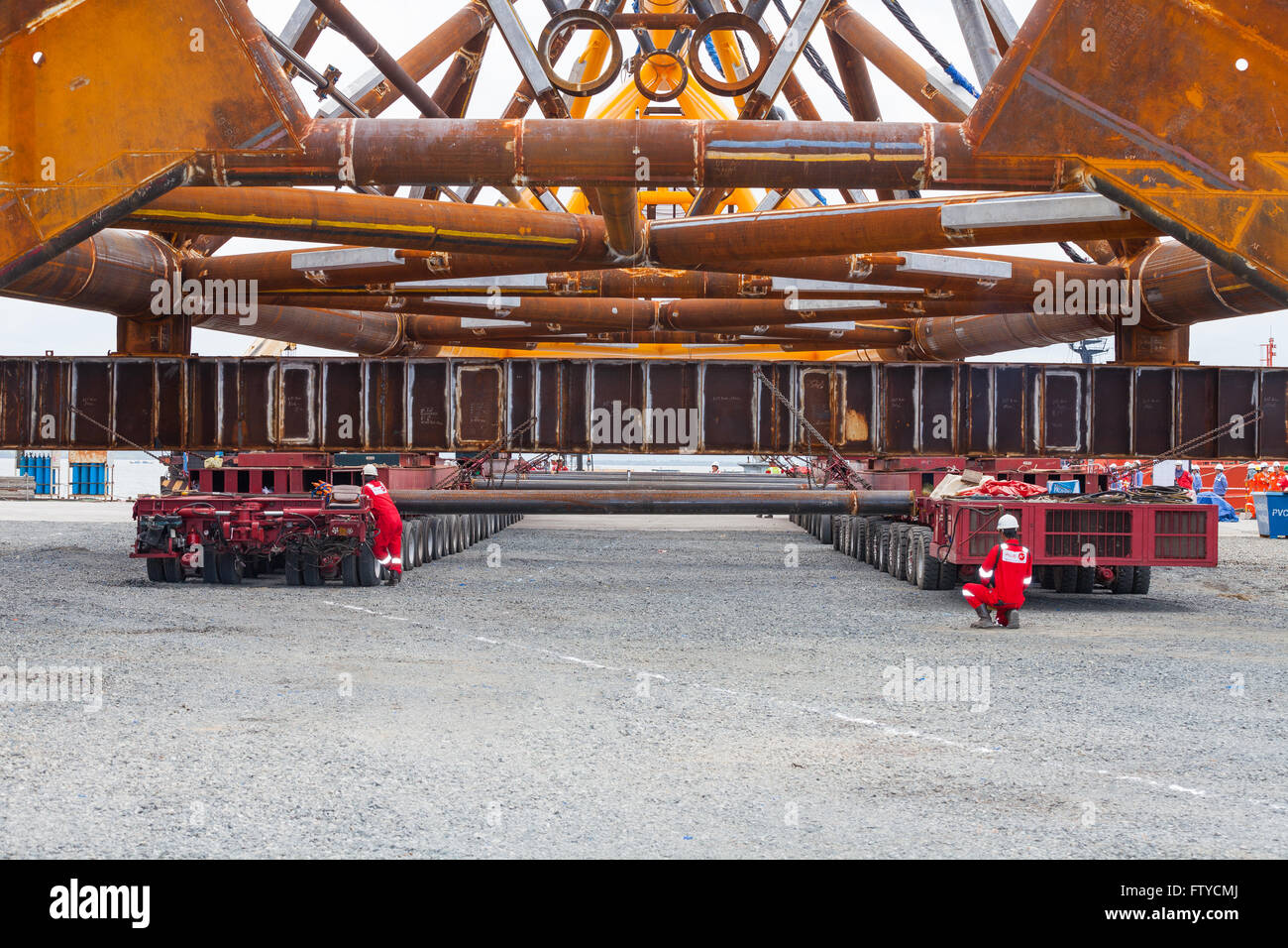 Oil rig jacket on trailer before moving to a barge Stock Photo - Alamy