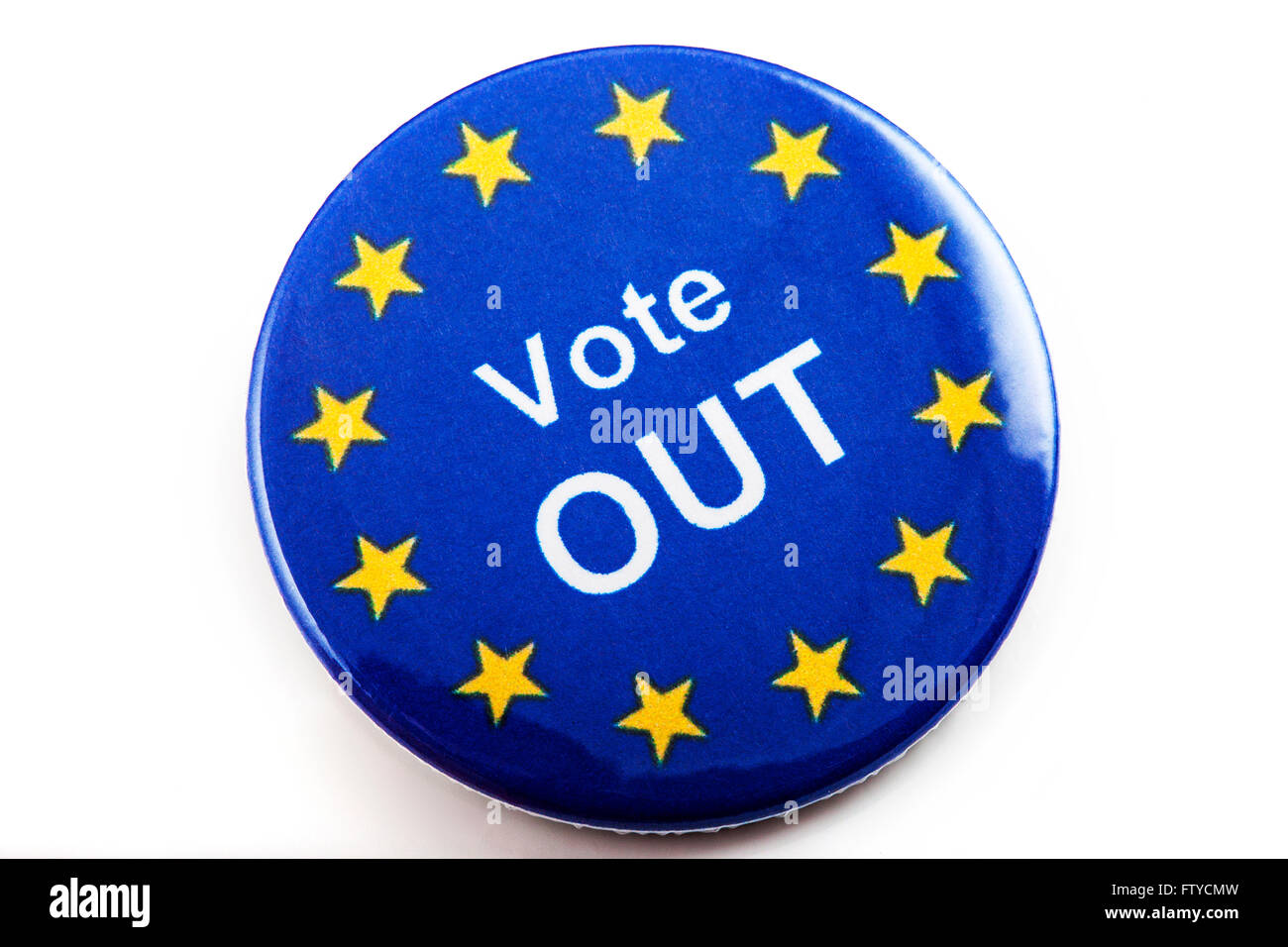 LONDON, UK - MARCH 3RD 2016: A VOTE OUT pin badge over a white ...