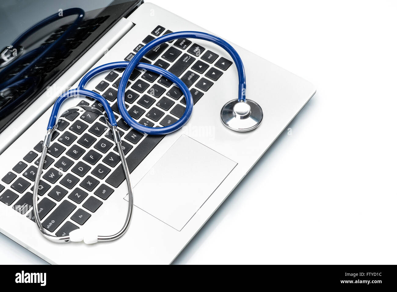 Medical Research, stethoscope on laptop keyboard, doctor workplace ...