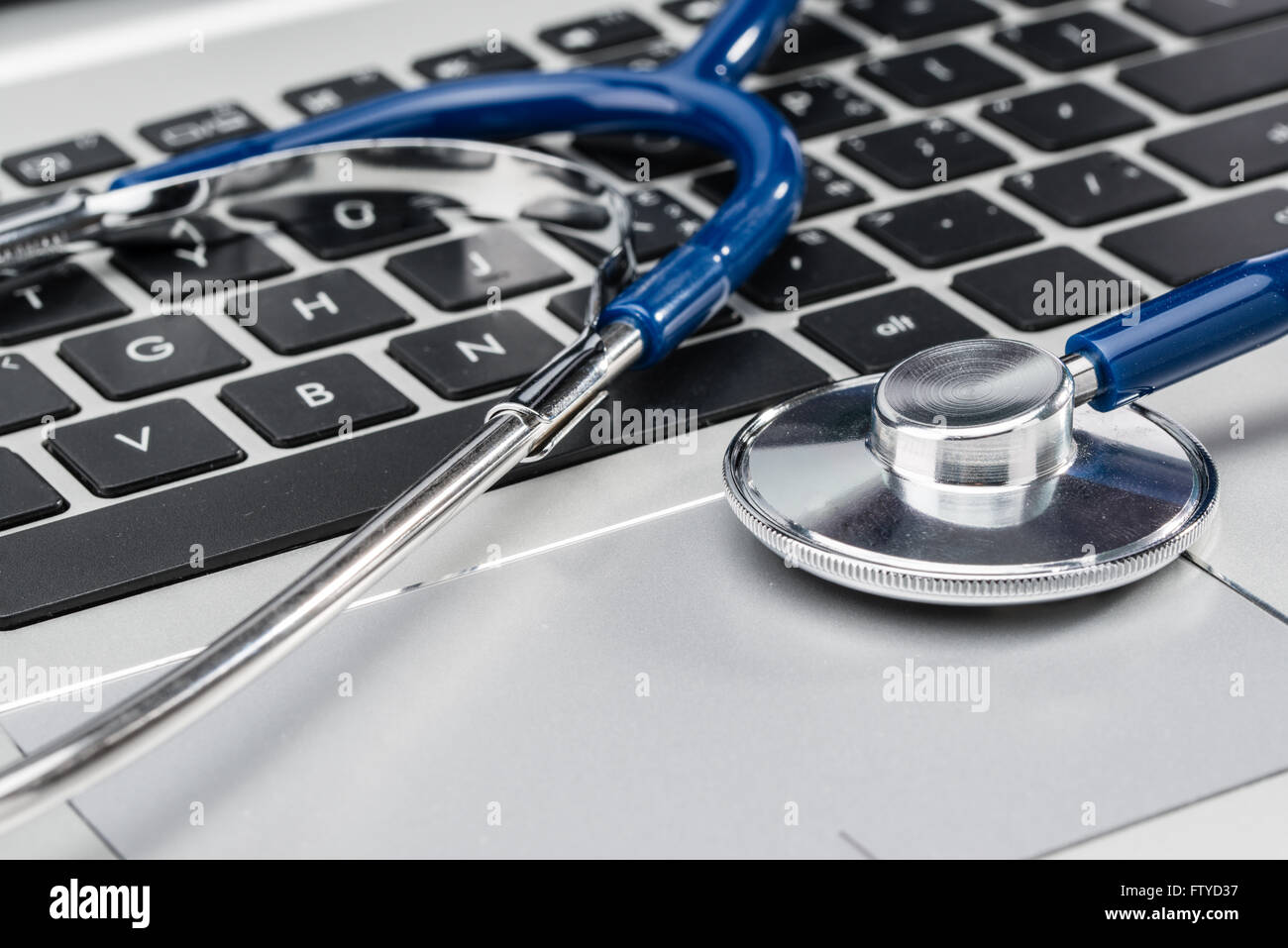 Medical Research, stethoscope on laptop keyboard, doctor workplace ...