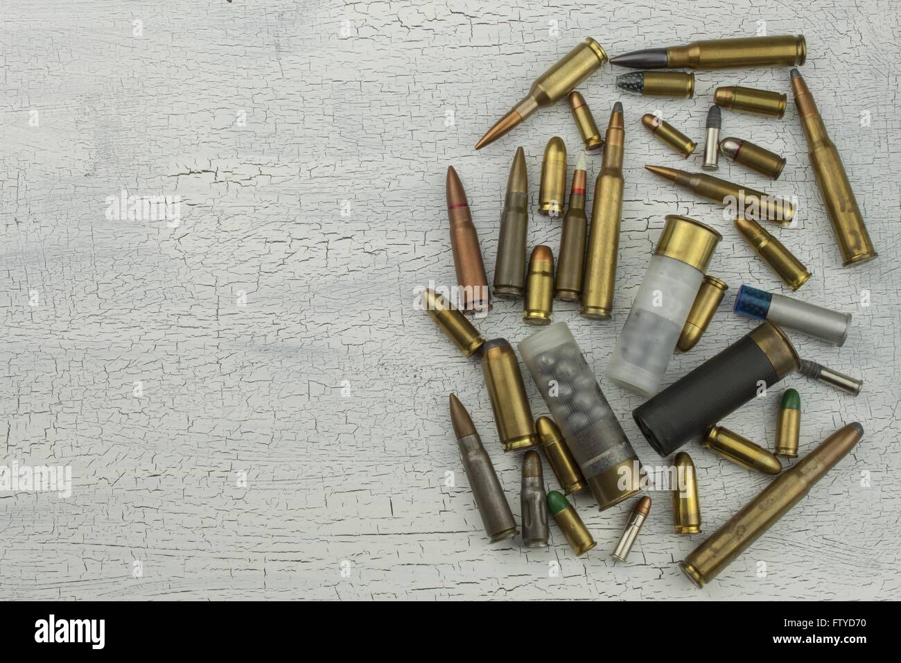 Different types of ammunition. Bullets of different calibers and types ...