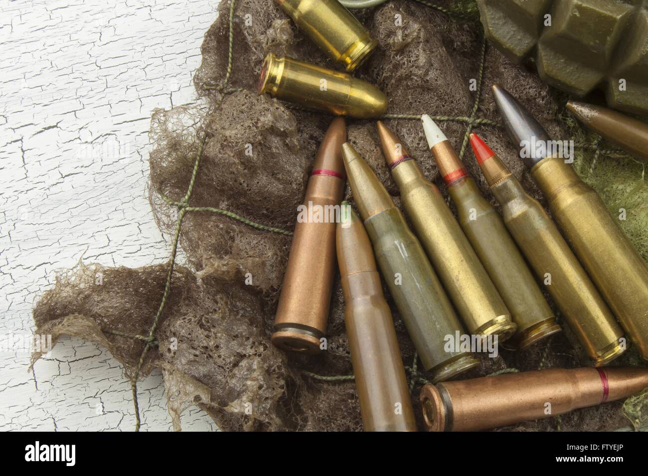 Different types of ammunition. Bullets of different calibers and types ...