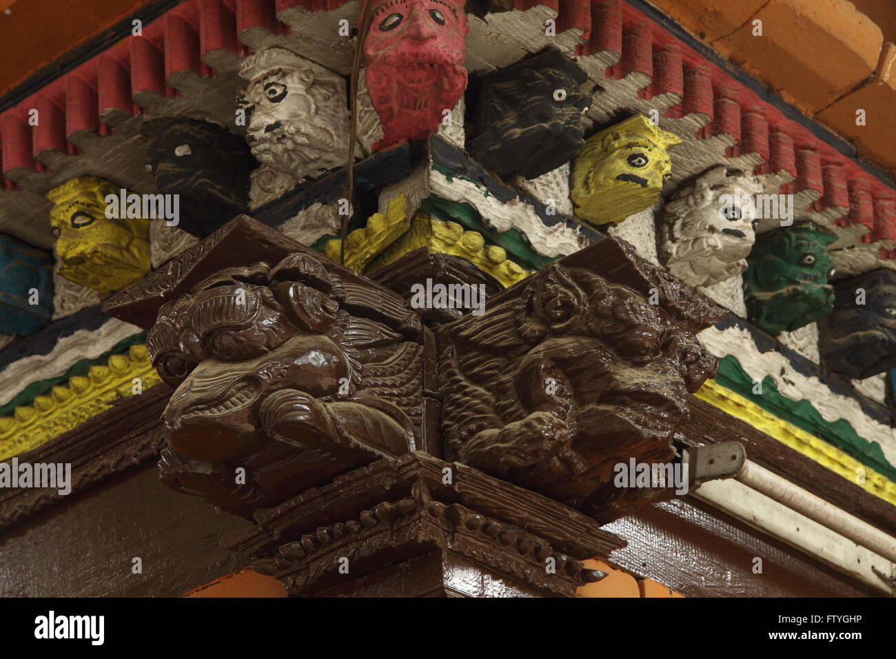 Traditional and cultural woodwork on the border of temple of Nepal ...