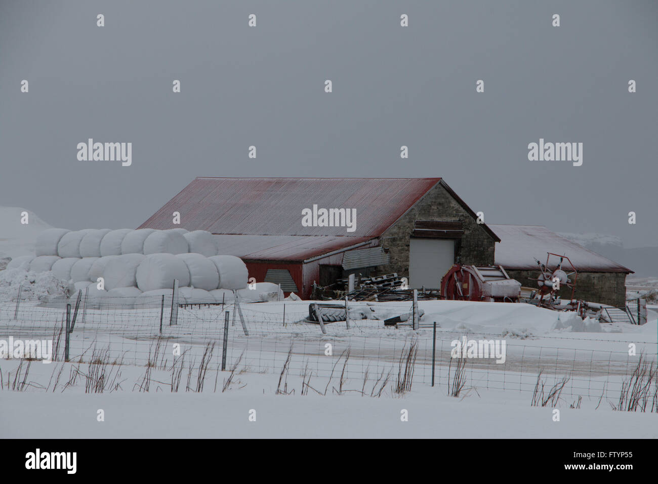 Red roof barn in in the snow in Iceland Stock Photo - Alamy