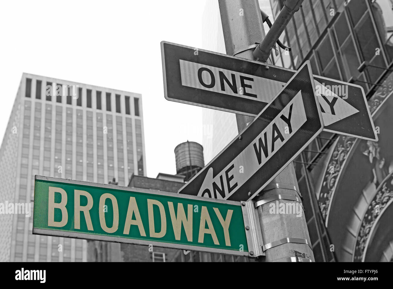 Street signs for Broadway in Manhattan (New York City). Color Splash ...