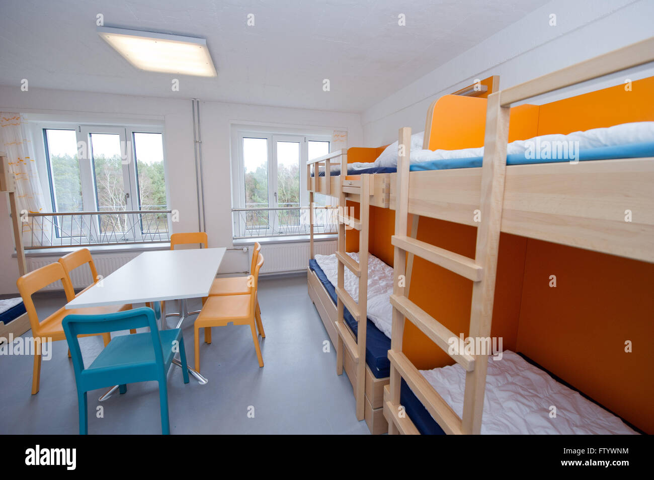 Interior view of a room at the youth hostel in Prora on Ruegen island ...