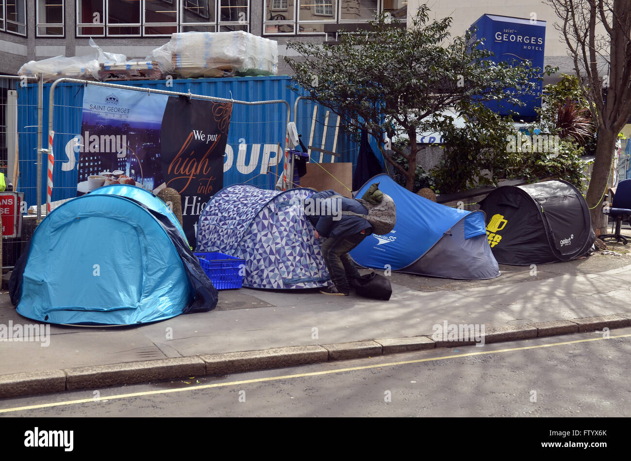 London, UK, 30 March 2016, Homeless people outside their tents ...