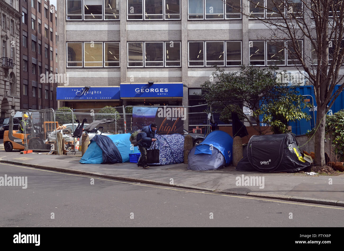 London, UK, 30 March 2016, Homeless people outside their tents ...