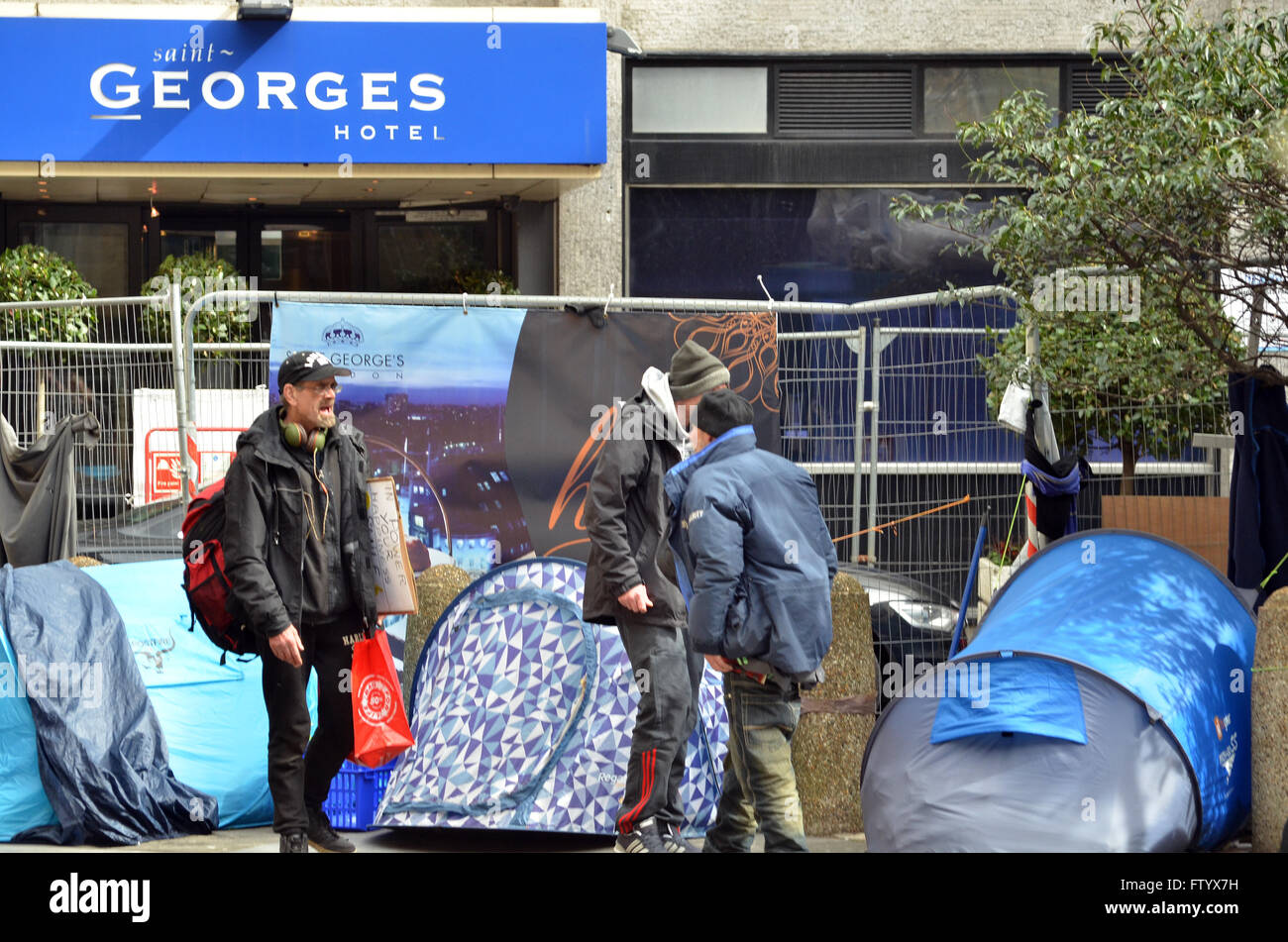 London, UK, 30 March 2016, Homeless people outside their tents ...