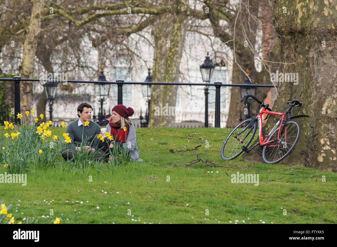 People enjoying spring weather in St James's Park, London England ...